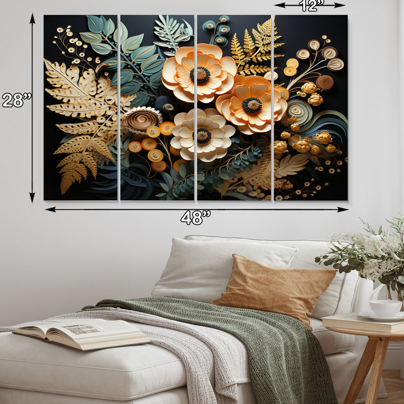 Design Art Ferns Copper Elegance III - Floral Metal Wall Art Living Room Set | Wayfair